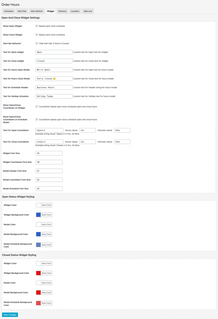 Order Hours Widget - BizSwoop