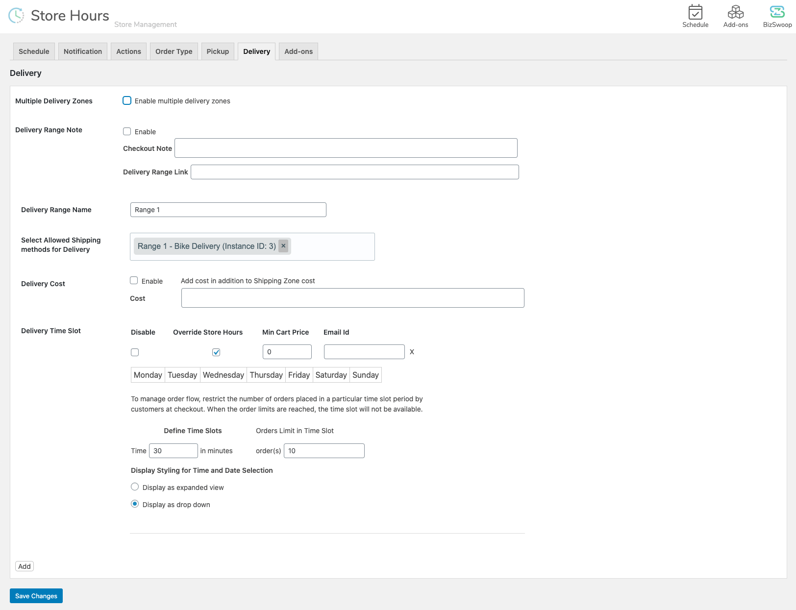 Pickup Delivery Scheduler - Documentation - BizSwoop